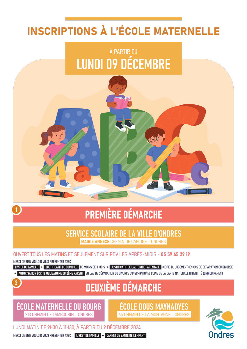 #Scolaire | Inscriptions à l’école maternelle – Rentrée scolaire 2025-2026 - Ondres